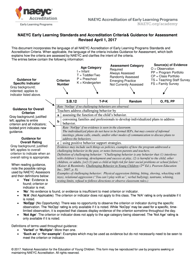 Fillable Online NAEYC Early Learning Standards and Accreditation ...