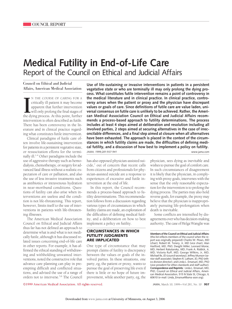 Fillable Online Medical Futility in End-of-Life Care Fax Email Print ...
