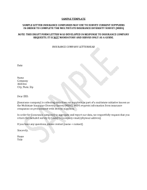 Fillable Online SAMPLE LETTER INSURANCE COMPANIES MAY USE TO SURVEY ...
