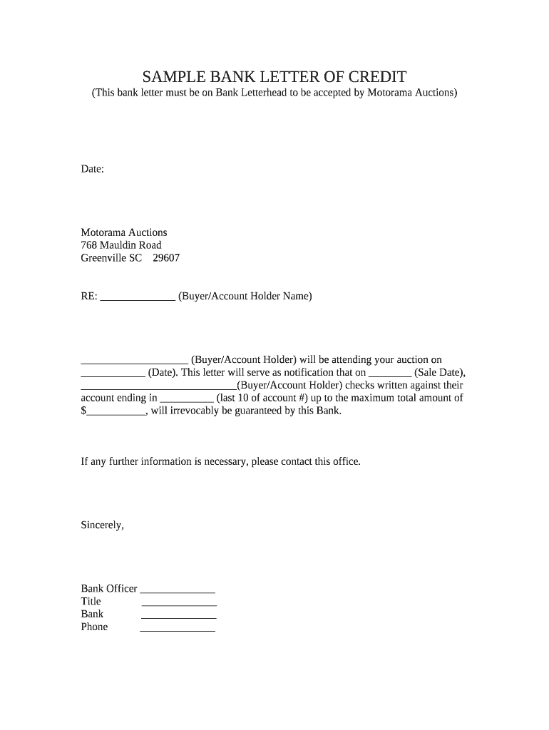 SAMPLE BANK LETTER OF CREDIT Doc Template | pdfFiller