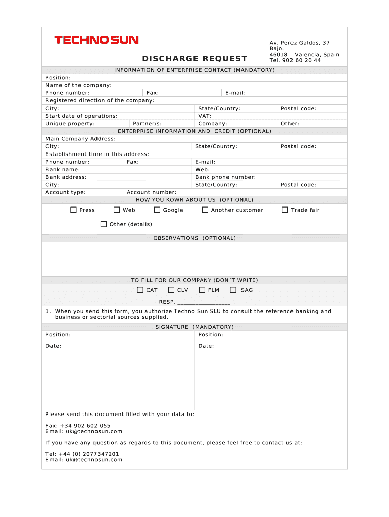 discharge request Doc Template | pdfFiller