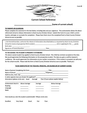 Fillable Online Current School Reference Fax Email Print - pdfFiller