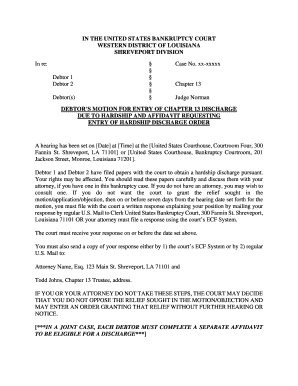 Fillable Online Motion for Hardship Discharge with Affidavit (Word) Fax ...