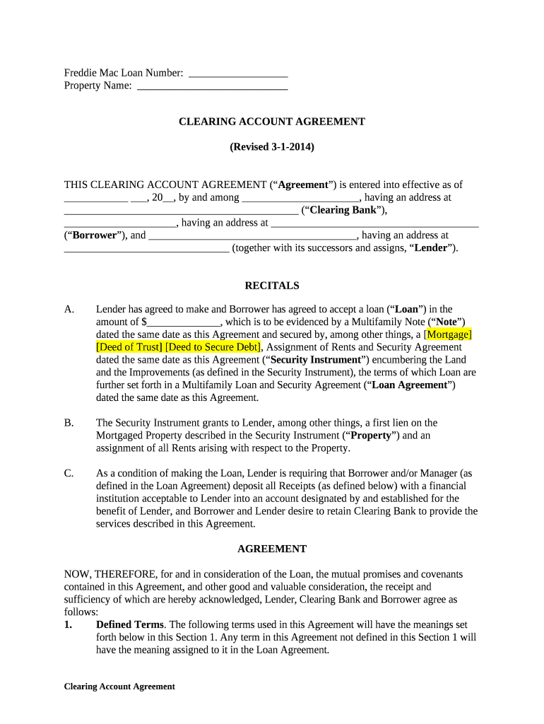 CLEARING ACCOUNT AGREEMENT Doc Template | pdfFiller