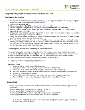 Fillable Online Monthly Contributions Breakdown form Excel 2007 Fax ...