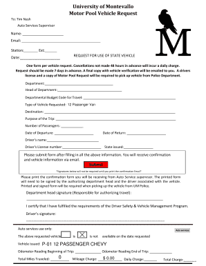 Fillable Online Motor Pool Vehicle Request Fax Email Print - pdfFiller