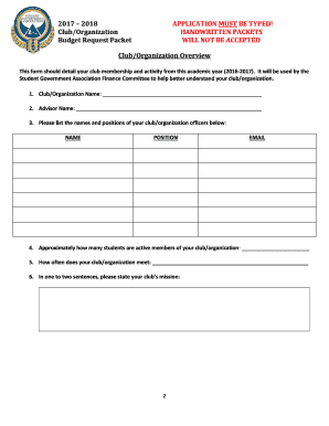 Fillable Online Budget Request Packet Fax Email Print - pdfFiller