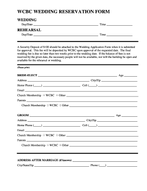 Fillable Online WCBC WEDDING RESERVATION FORM Fax Email Print - pdfFiller