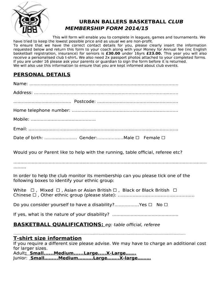 Urban Ballers Basketball Club Doc Template | pdfFiller