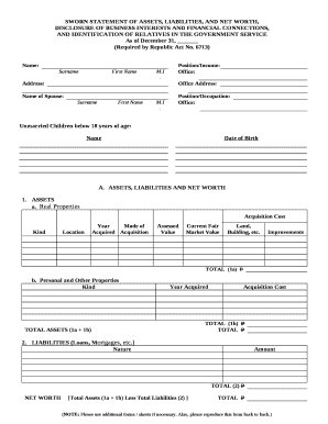 SWORN STATEMENT OF ASSETS, LIABILITIES, AND NET WORTH, Doc Template ...