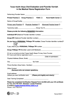 Fillable Online Texas Health Steps Oral Evaluation and Fluoride Varnish ...