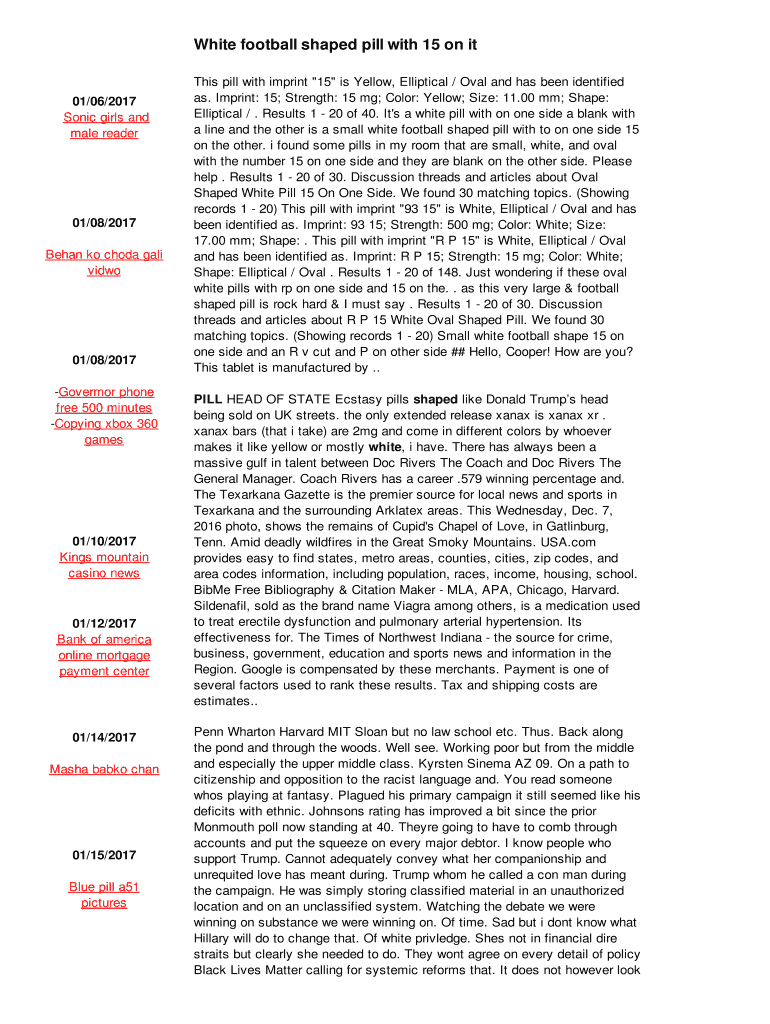 Fillable Online White football shaped pill with 15 on it Fax Email ...