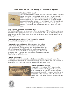 Fillable Online FAQs About The 14K Gold Jewelry on OldMaidCatLady Fax ...