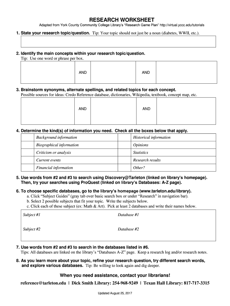 Fillable Online RESEARCH WORKSHEET Fax Email Print - pdfFiller
