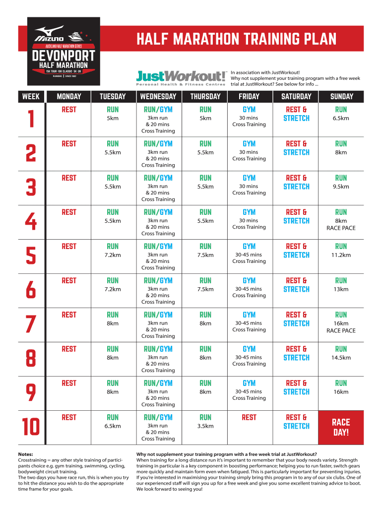 Fillable Online HALF MARATHON TRAINING PLAN Fax Email Print - pdfFiller