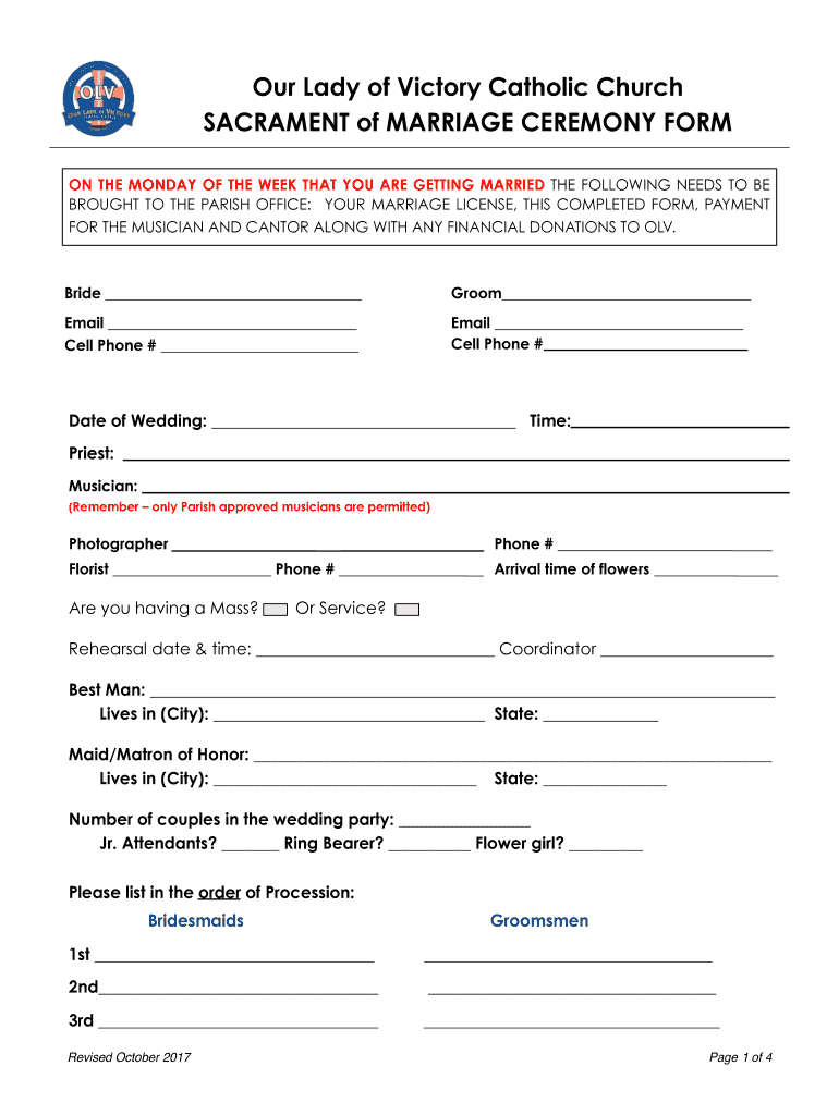 Fillable Online SACRAMENT of MARRIAGE CEREMONY FORM Fax Email Print ...