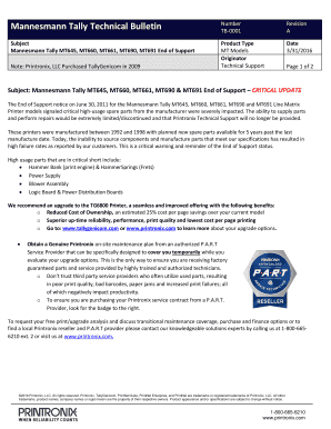 Fillable Online Mannesmann Tally Technical Bulletin Fax Email Print ...
