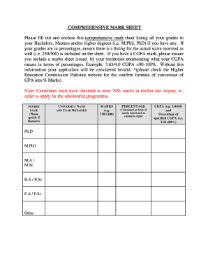 Fillable Online COMPREHENSIVE MARK SHEET Fax Email Print - pdfFiller