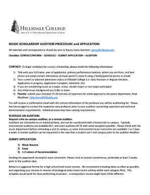 Fillable Online MUSIC SCHOLARSHIP AUDITION PROCEDURE and APPLICATION ...