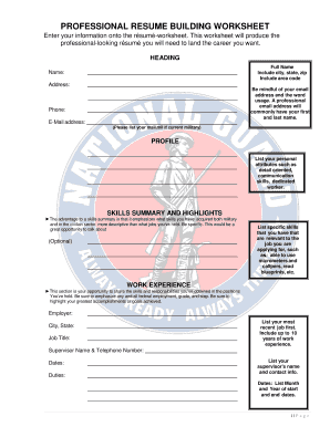 Fillable Online PROFESSIONAL RESUME BUILDING WORKSHEET Fax Email Print ...