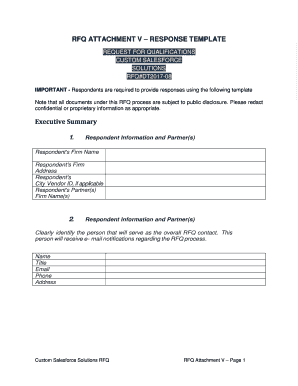 Fillable Online RFQ ATTACHMENT V RESPONSE TEMPLATE Fax Email Print - pdfFiller