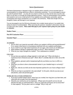 Fillable Online The Senior Questionnaire is designed to help your ...