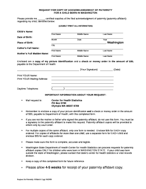 REQUEST FOR COPY OF ACKNOWLEDGEMENT OF PATERNITY Doc Template | pdfFiller
