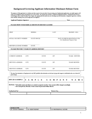 Background Screening Applicant Ination/ Disclosure Release Doc Template ...