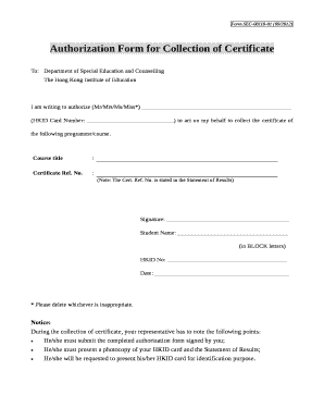 Authorization for Collection of Certificate Doc Template | pdfFiller