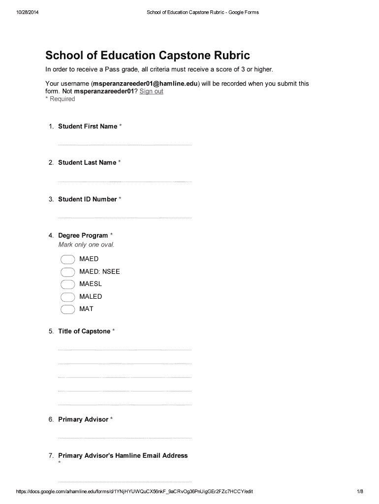 Fillable Online School of Education Capstone Rubric - Google Forms Fax ...