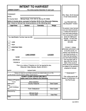 Fillable Online INTENT TO HARVEST Fax Email Print - pdfFiller