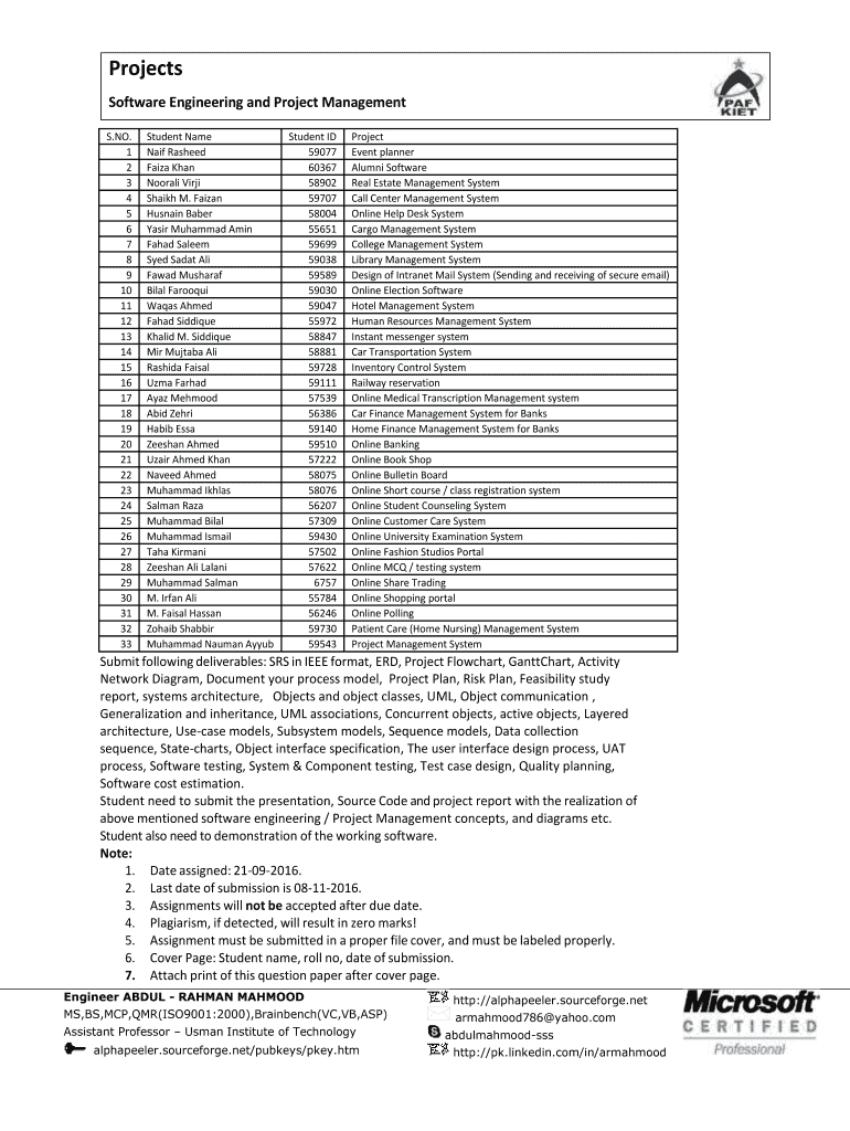 Fillable Online Software Engineering and Project Management Fax Email ...