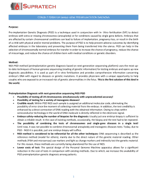 Fillable Online Pre-implantation Genetic Diagnosis (PGD) is a technique ...