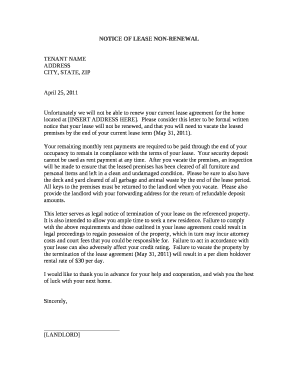 NOTICE OF LEASE NON-RENEWAL Doc Template | pdfFiller