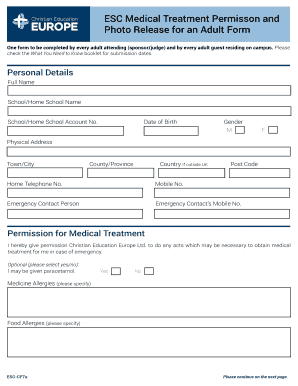 Fillable Online ESC Medical Treatment Permisson and Fax Email Print - pdfFiller