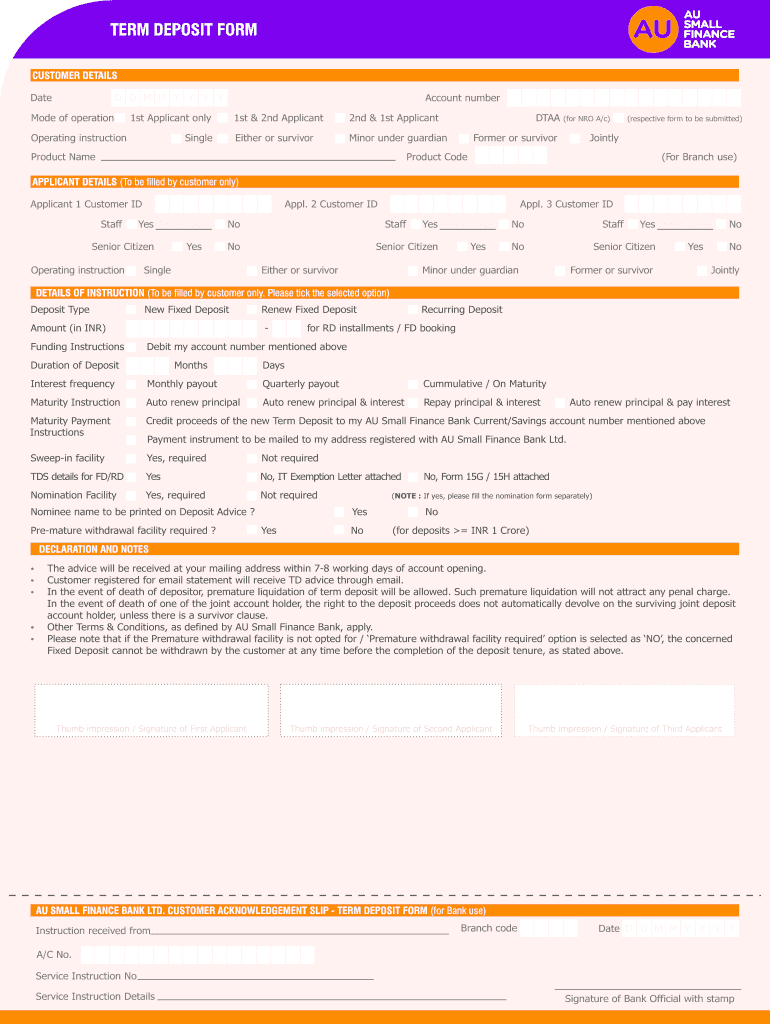 Fillable Online TERM DEPOSIT FORM Fax Email Print - pdfFiller