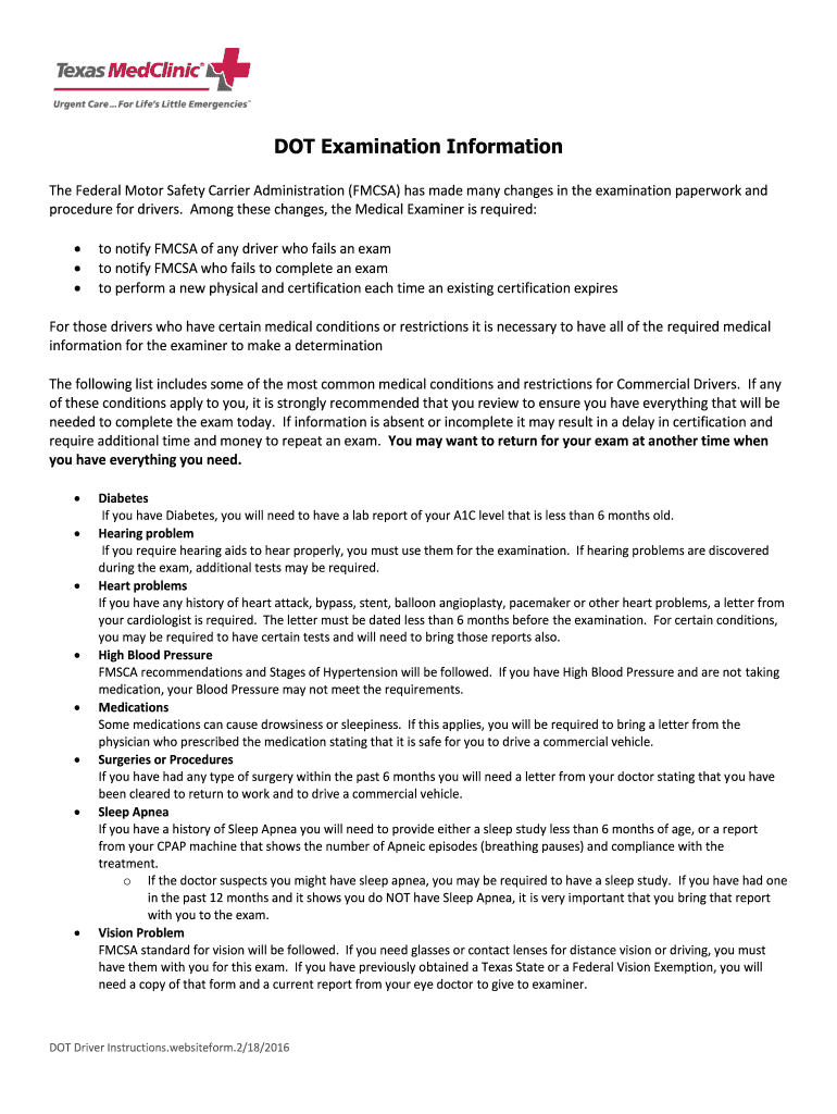 Fillable Online DOT Examination Information Fax Email Print - pdfFiller