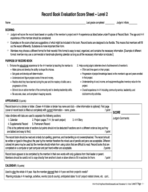 Fillable Online Record Book Evaluation Score Sheet Level 2 Fax Email ...