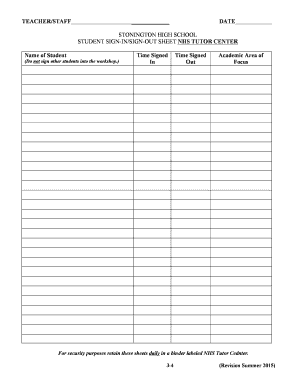 Fillable Online STUDENT SIGN-IN/SIGN-OUT SHEET NHS TUTOR CENTER Fax ...