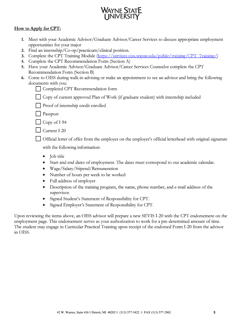 Fillable Online F-1: CURRICULAR PRACTICAL TRAINING (CPT) Fax Email ...