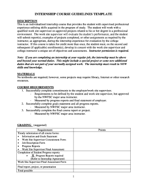 Fillable Online INTERNSHIP COURSE GUIDELINES TEMPLATE Fax Email Print ...