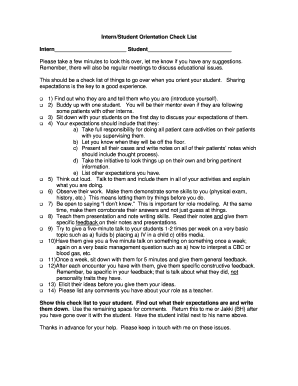 Fillable Online Intern/Student Orientation Check List Fax Email Print ...