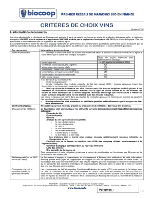 Remplissable En Ligne Remplissable CRITERES DE CHOIX VINS Faxer Email Imprimer - pdfFiller