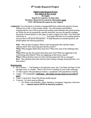 Fillable Online Eighth Grade Research Project Fax Email Print - pdfFiller