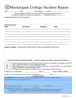Fillable Online Muskingum College Incident Report Fax Email Print ...