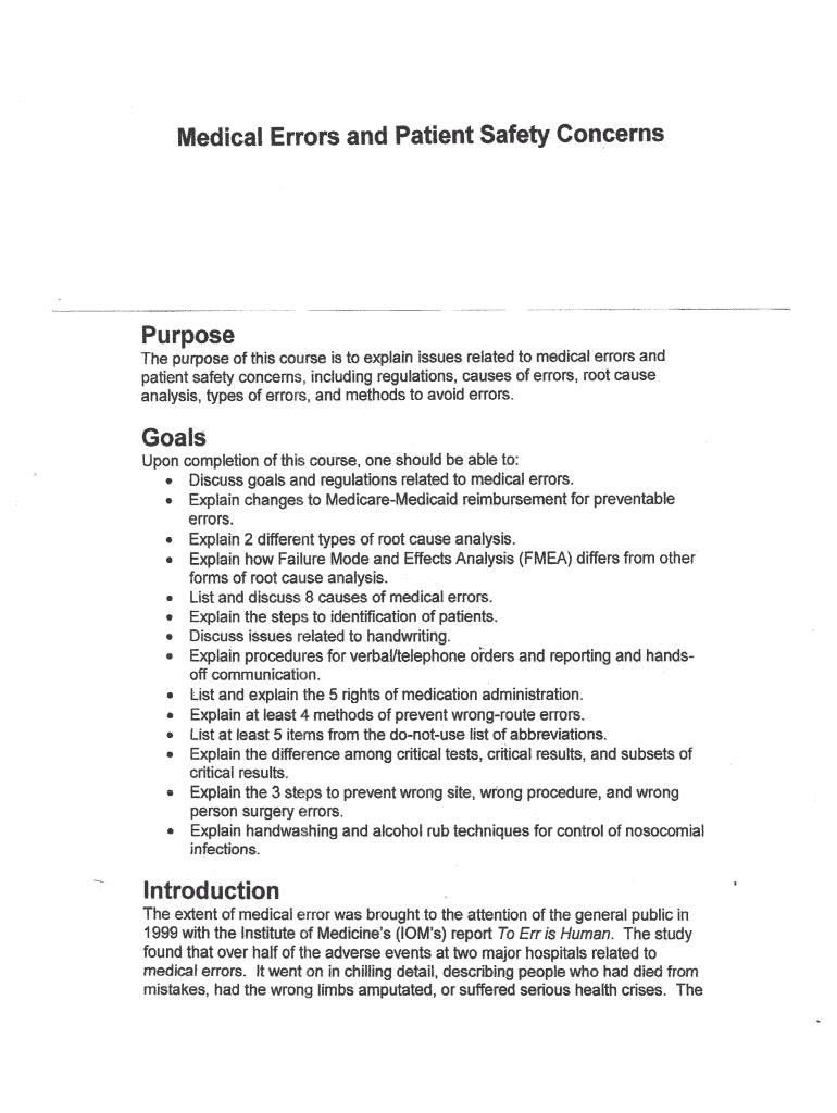 Fillable Online Medical Errors and Patient Safety Concerns Fax Email ...