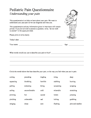 Fillable Online Pediatric Pain Questionnaire Fax Email Print - pdfFiller
