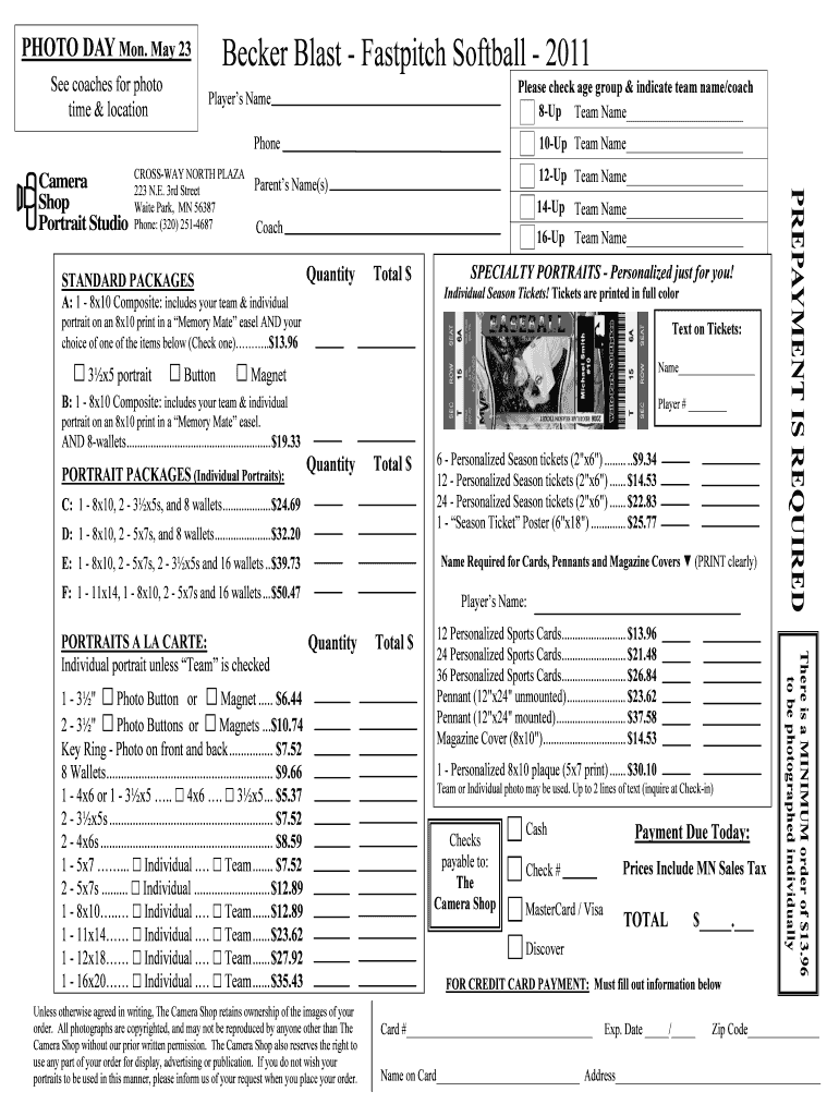 Fillable Online PHOTO DAY Mon Fax Email Print - pdfFiller
