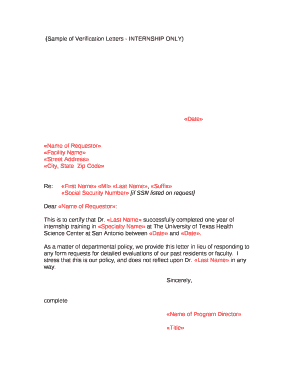 (Sample of Verification Letters - INTERNSHIP ONLY) Doc Template | pdfFiller