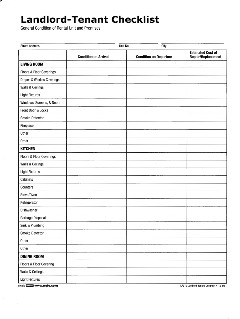 Landlords Inspection Checklist Tentant Move Out Fill Out Sign Online DocHub